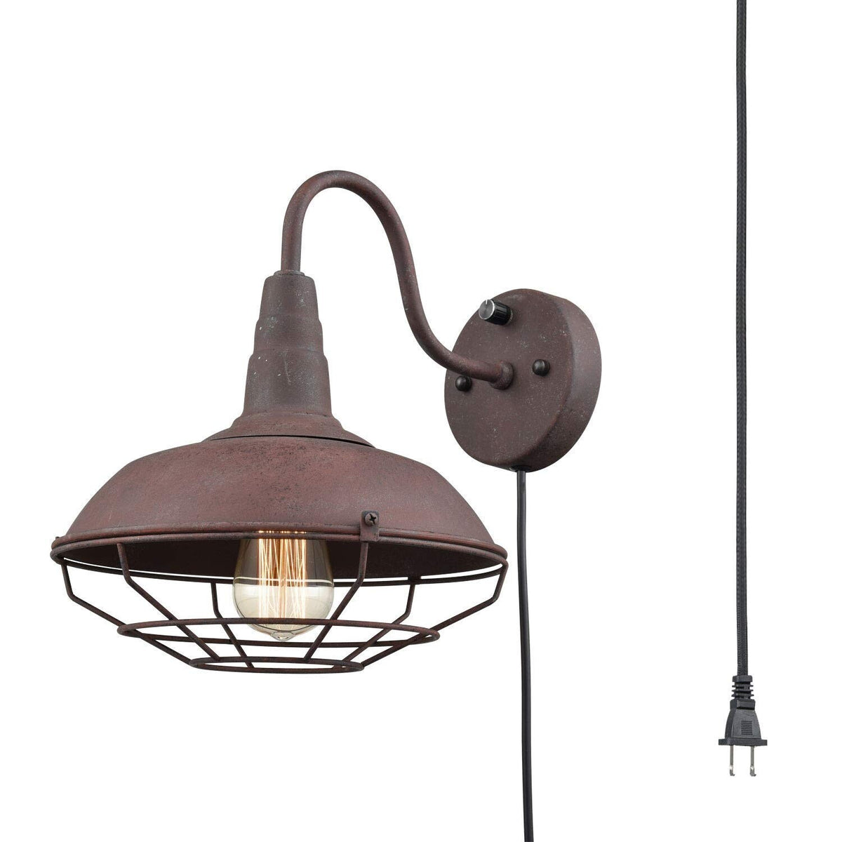 Rustic wire cage gooseneck wall sconce, vintge industrial plug in wall ...