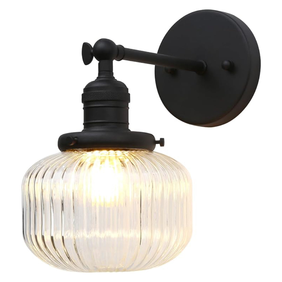 1-Light vintage wall light black and clear fixture lamp iron and glass ...