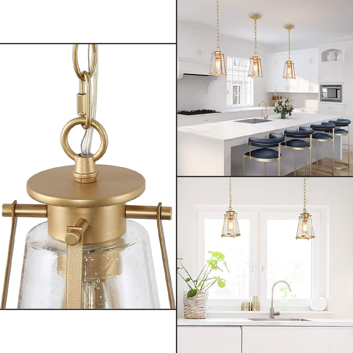 Gold brass pendant light Seeded Glass with lights Modern 1 Light hangi ...