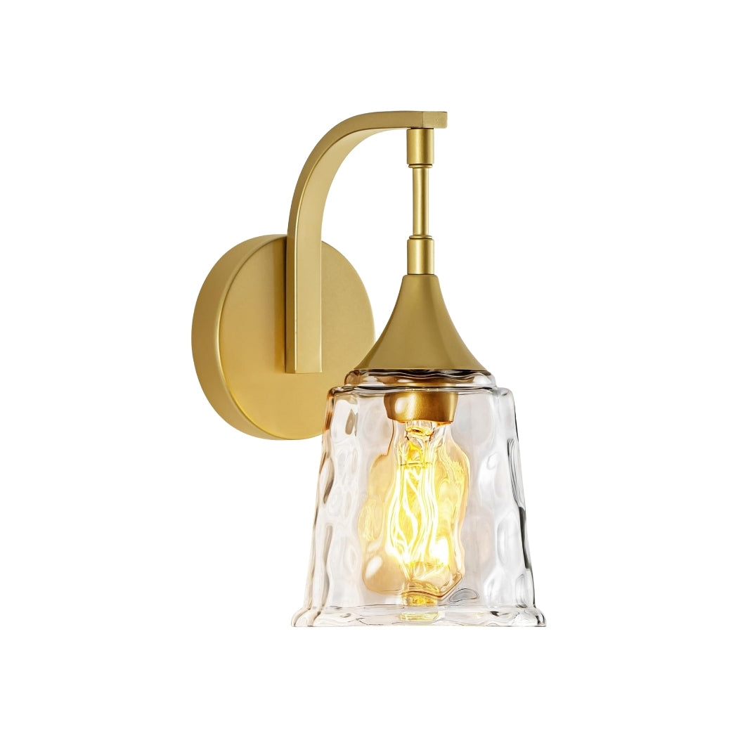 1 Light bulb light gold light fixture glass, metal wall light ...
