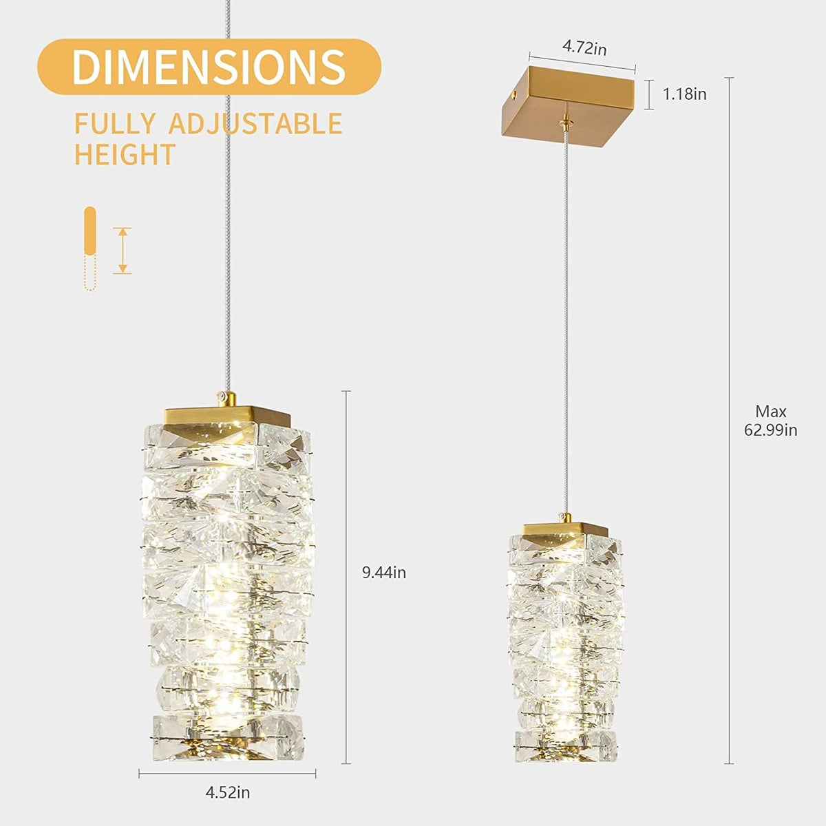 Crystal modern pendant lights mini adjustable pendant lighting fixture ...