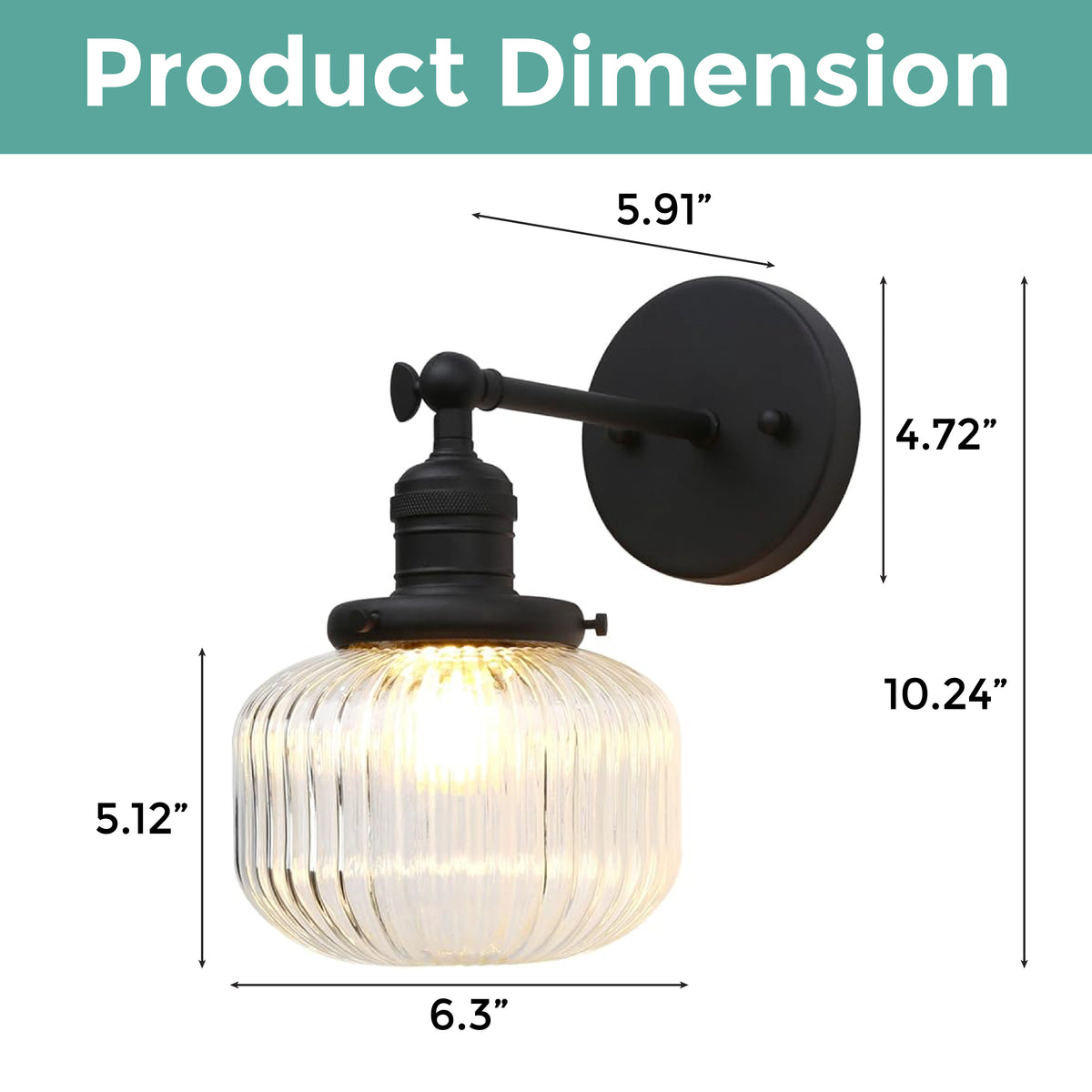 1-Light vintage wall light black and clear fixture lamp iron and glass ...