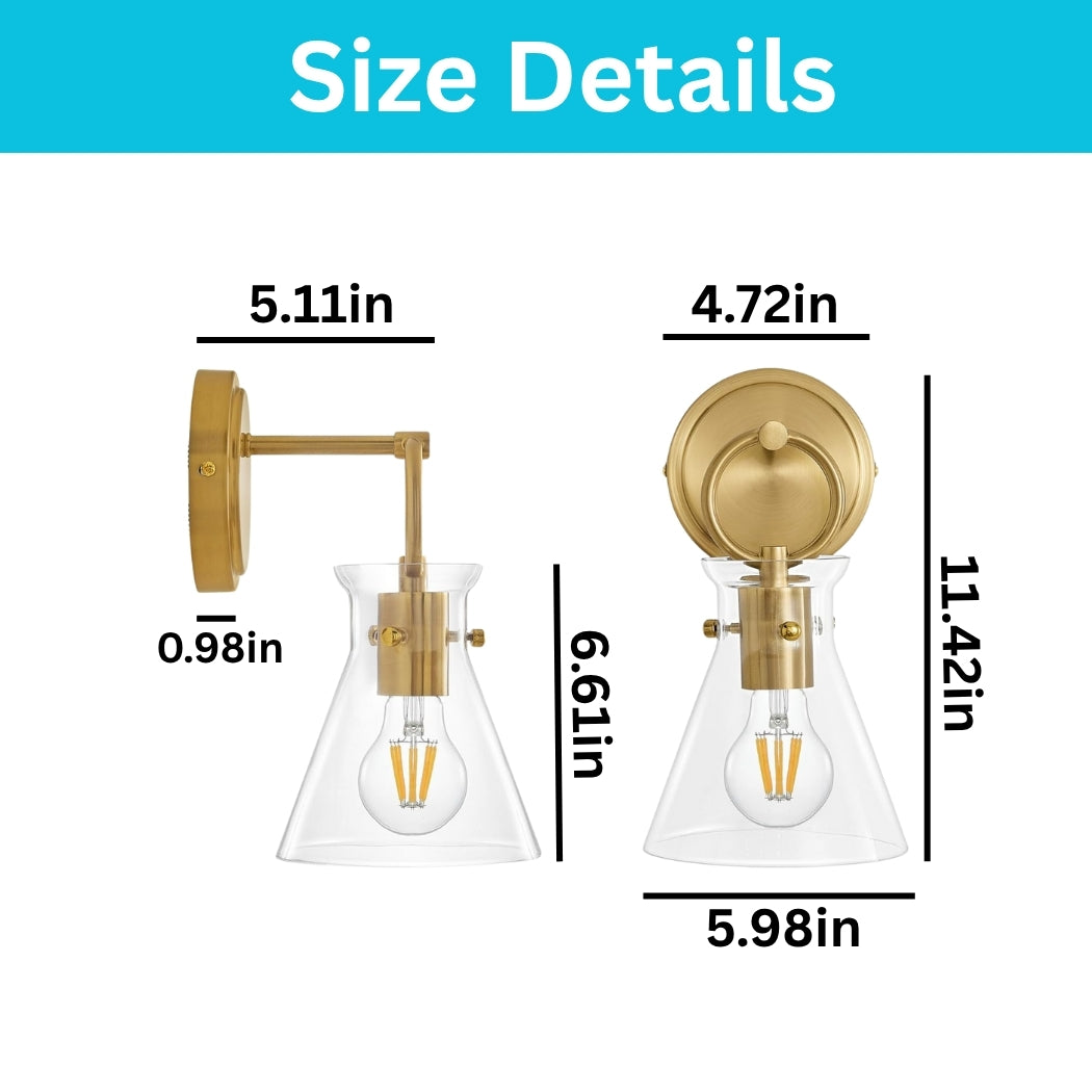 1 Light light bulb brushed gold light fixtures glass, metal wall light ...