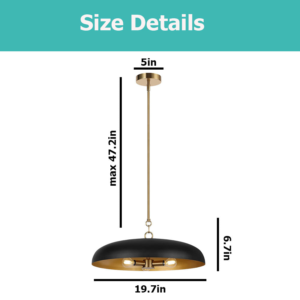 3 Light bulbs light black and gold light fixture metal pendant lights ...