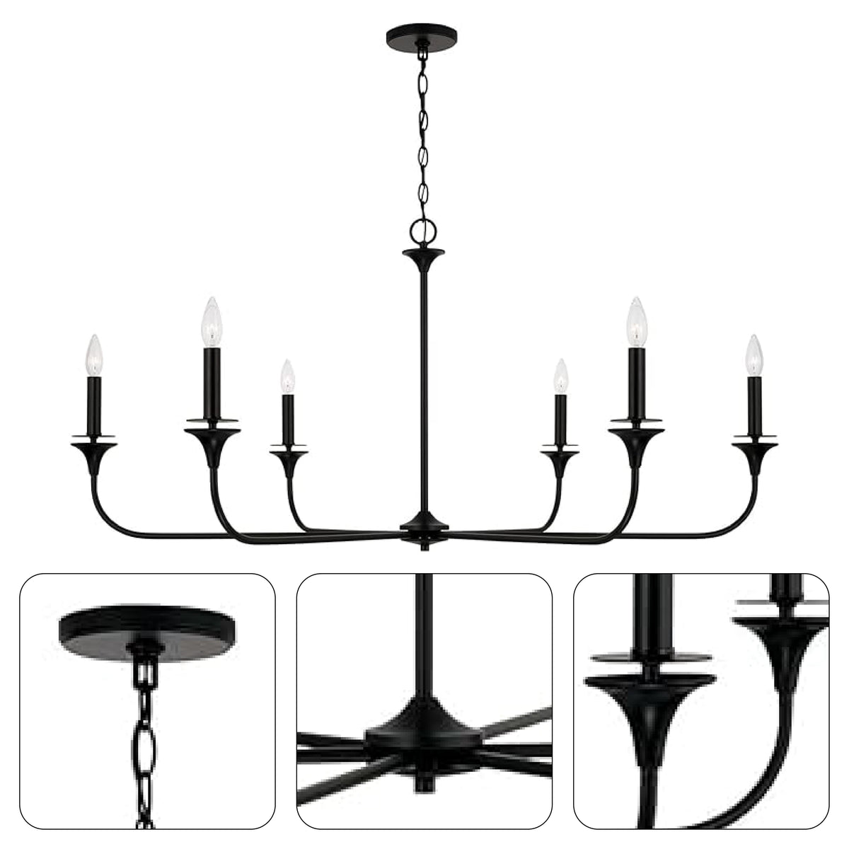 6-Light Round kitchen lights Black fixture lights candle chandelier la ...