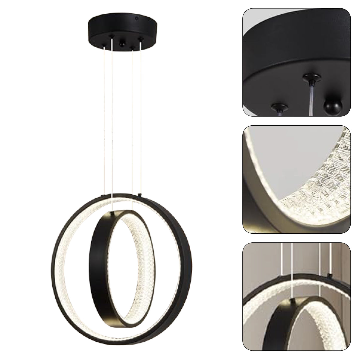 2 Ring pendant light 4000K Black dining lights acrylic hanging light – CY