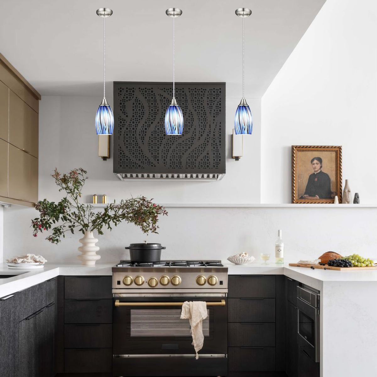 Dark Blue kitchen ceiling light Glass sink light modern mini art hand ...