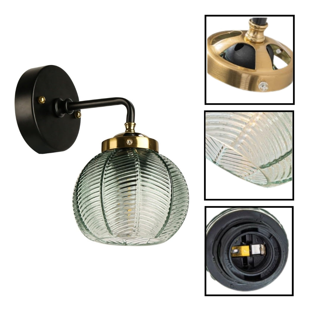 E26 light bulb green light fixtures glass, metal wall sconce ...