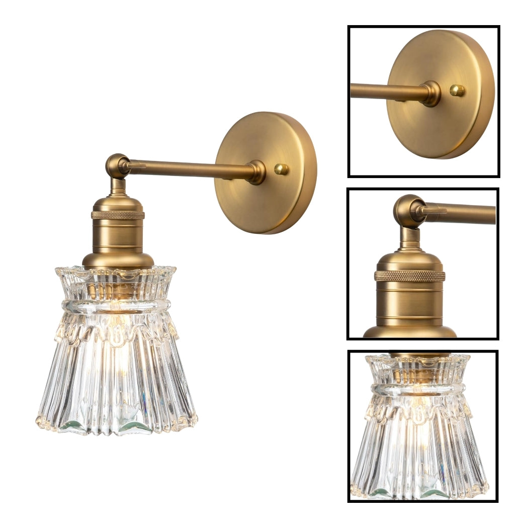 1 Light light bulb gold light fixture glass shade & metal base wall li ...