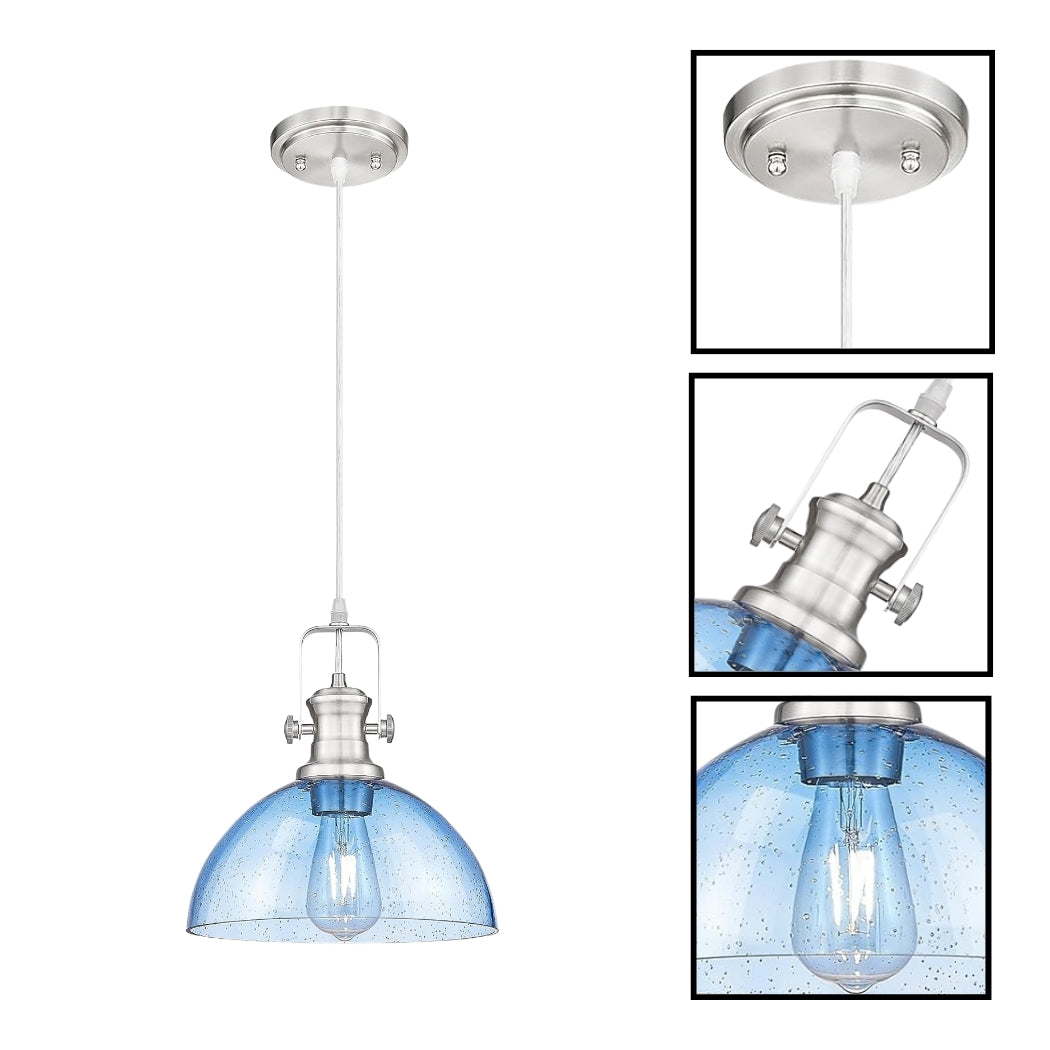 10.5” Hanging light blue glass, brushed nickel dining room lighting gl ...