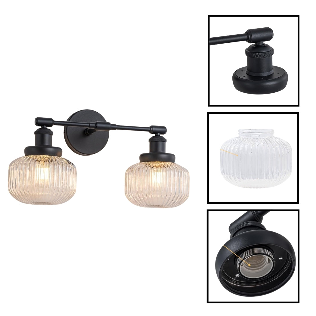 2 Light bulb lights black wall sconce glass, metal wall lights ...