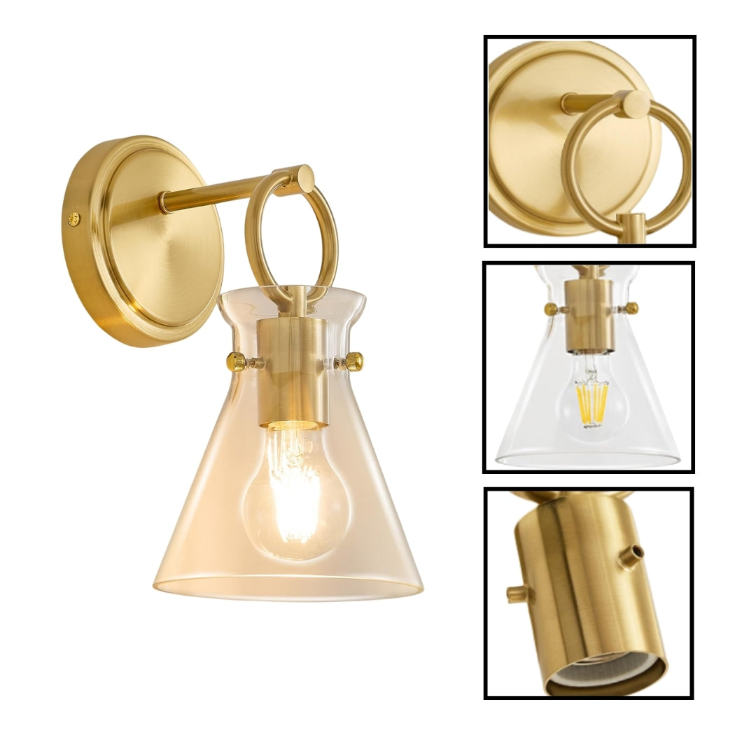1 Light light bulb brushed gold light fixtures glass, metal wall light ...