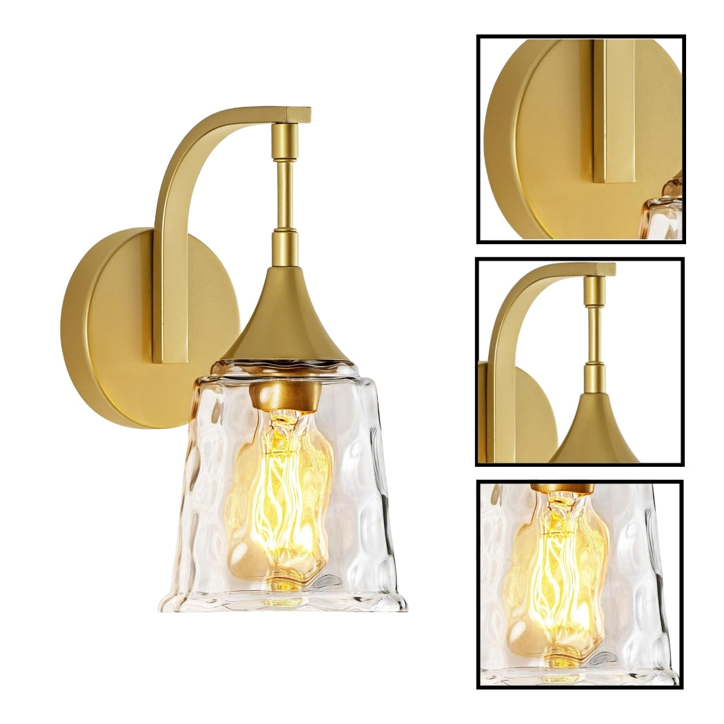 1 Light bulb light gold light fixture glass, metal wall light ...