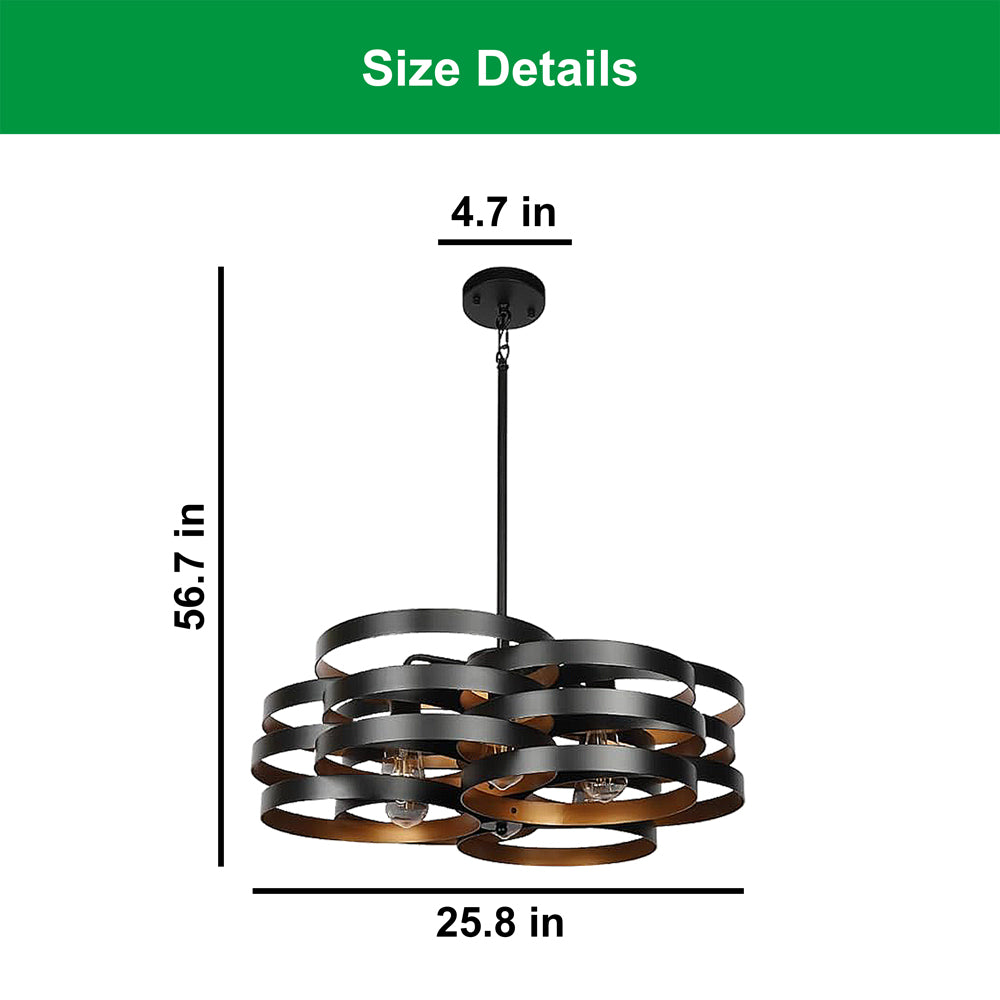 6 Light dining light fixtures black , gold bulb chandelier metal penda ...