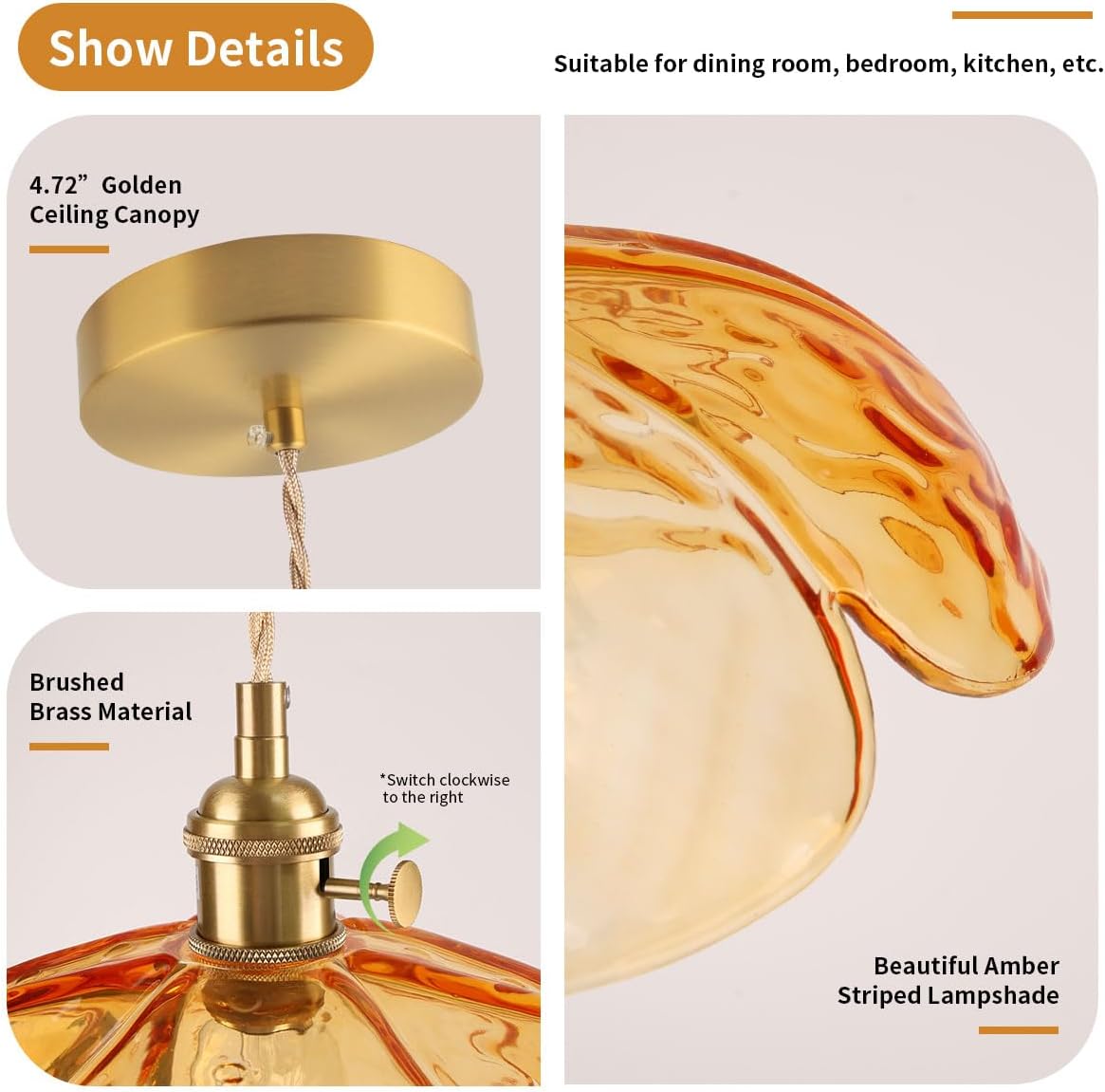 Adjustable hanging light amber pendant light brass, glass kitchen ligh ...