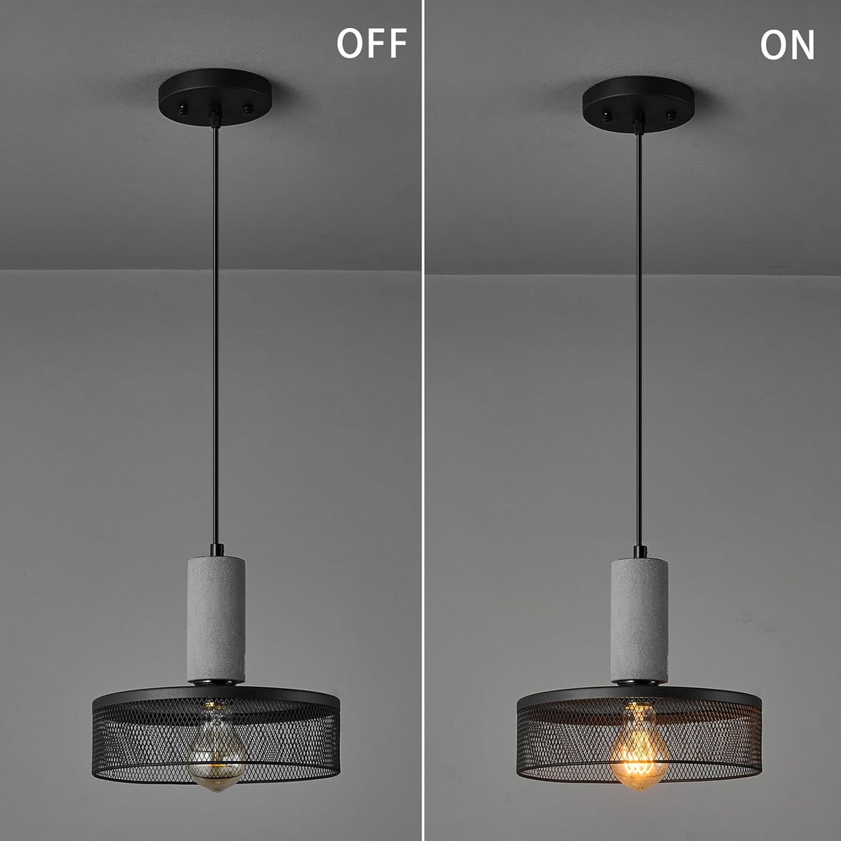 Dimmable living room light black and grey pendant light concrete metal ...