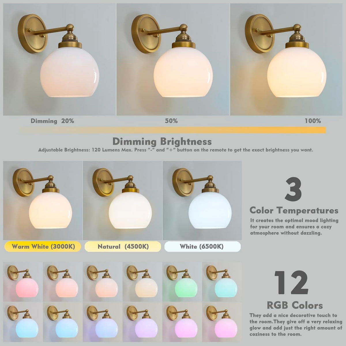 Modern mounted light antique brass vanity light glass, metal wall ligh ...