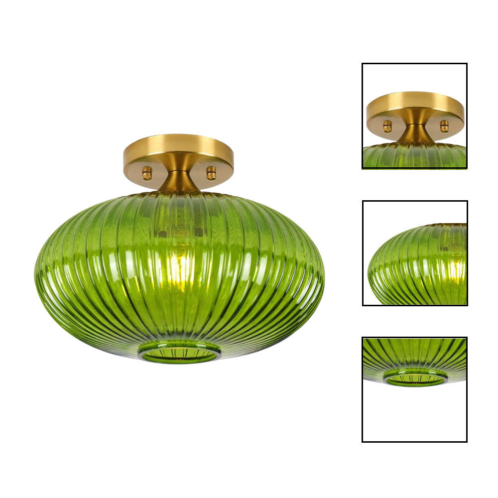 11.8 Inch green lighting glass, metal light bulb striped green ceiling ...
