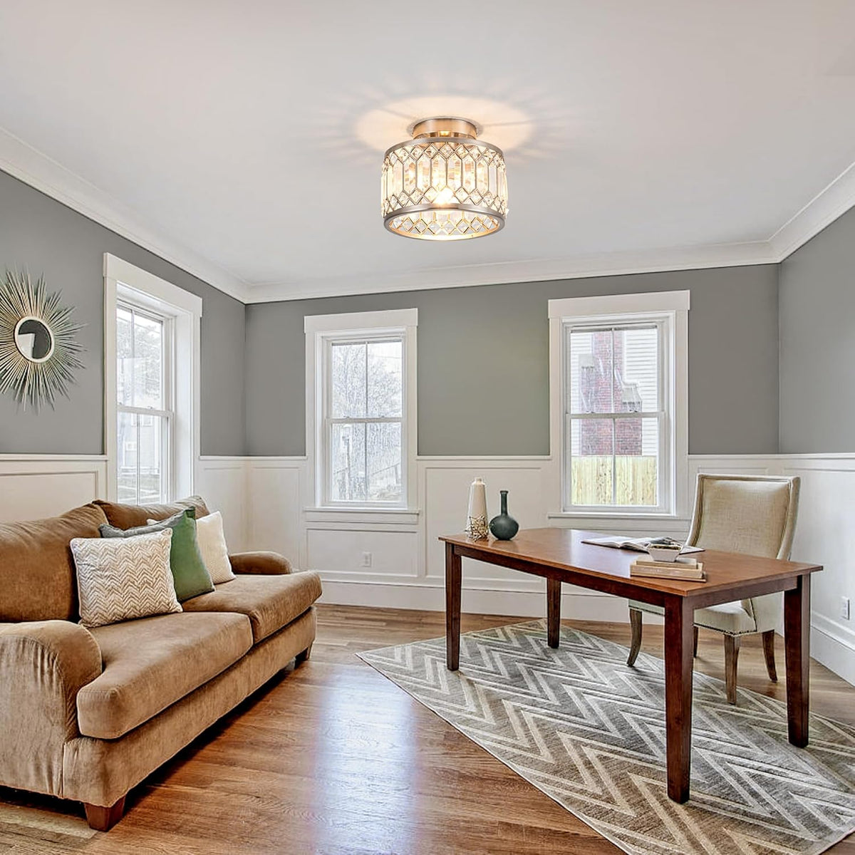 Modern flush mount light silver ceiling light silver bedroom light ...