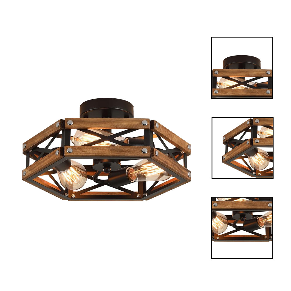 3 Light light bulbs oak , black light fixture wood ceiling light ...