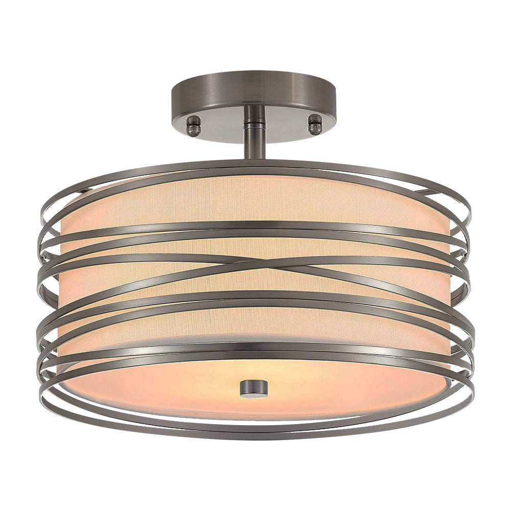2 Light mount flush light silver bedroom ceiling light linen, metal li ...