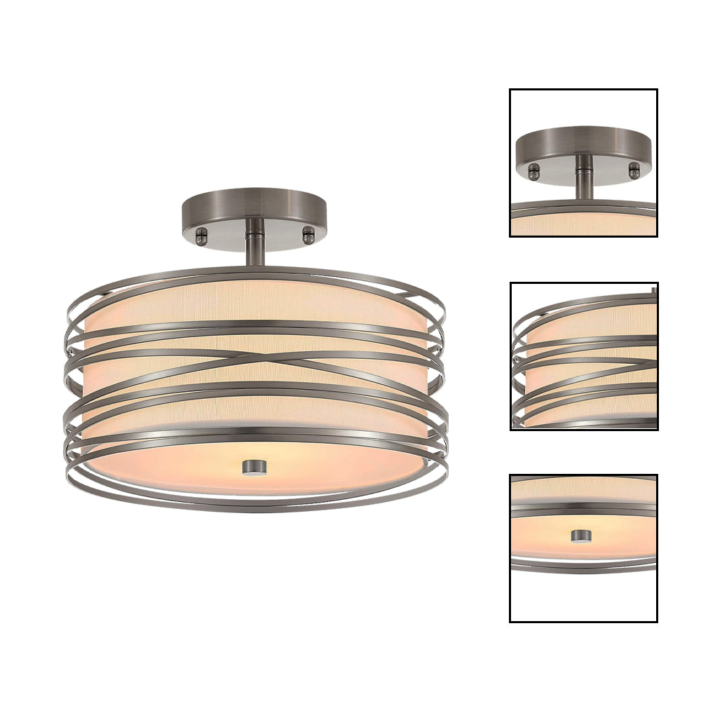 2 Light mount flush light silver bedroom ceiling light linen, metal li ...
