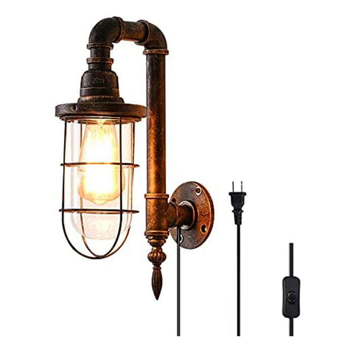 Industrial plug in wall light fixture vintage glass wall lamp ...