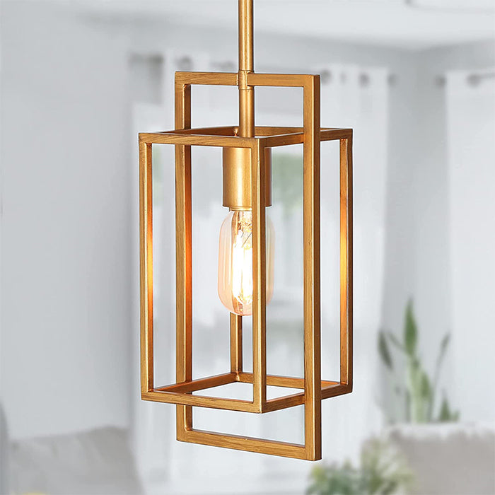 Modern gold pendant light vintage cage rectangle hanging light fixture ...