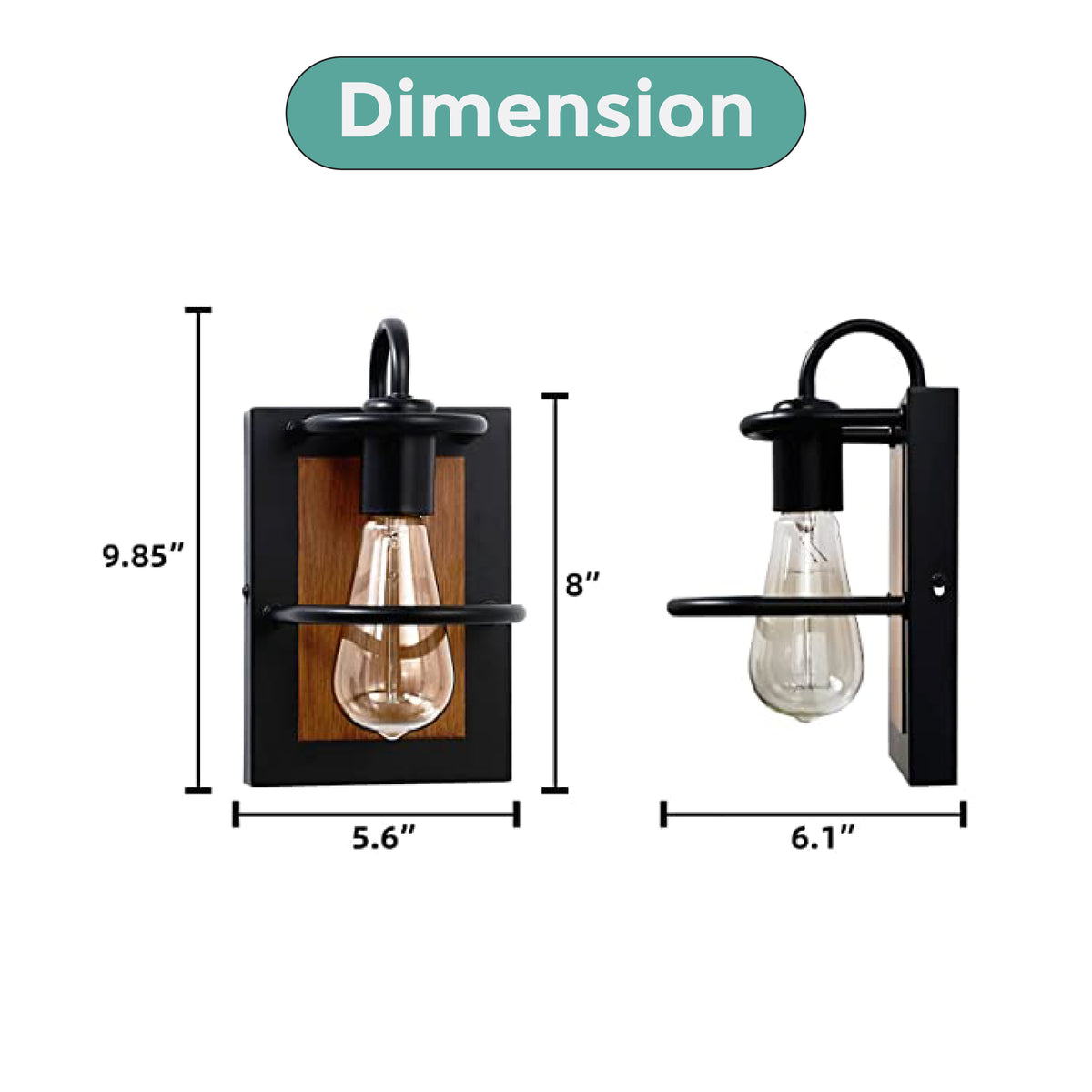 1 Light industrial wall sconce Black & Faux-Wood wall light fixtures i ...