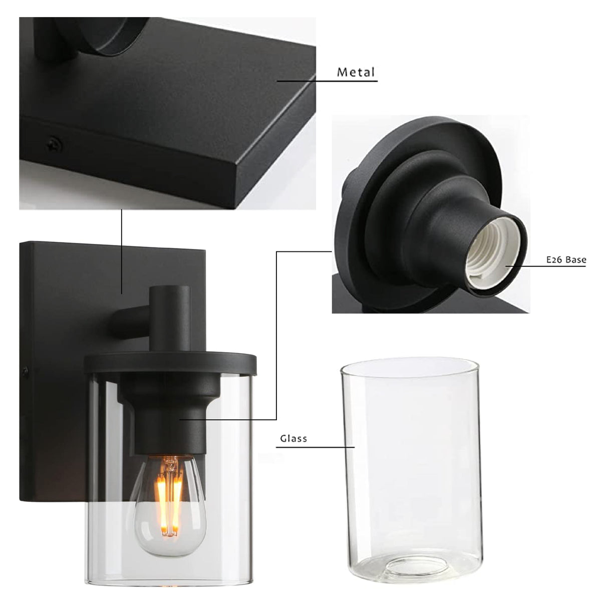 1-Light hallway light fixtures wall Black wall sconce Metal wall mount ...